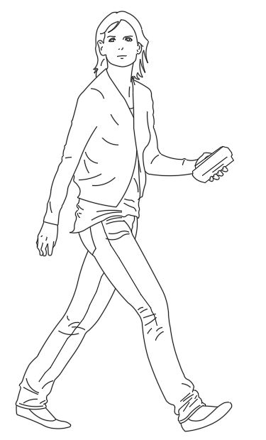 Bloque AutoCAD de mujer joven caminando alzado lateral